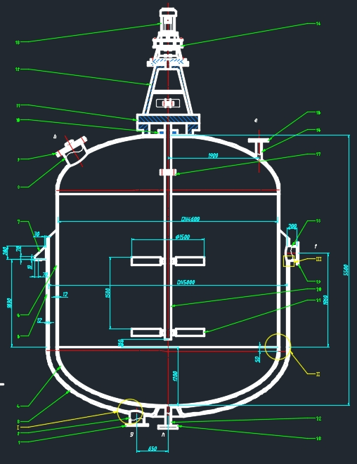 化工设备DN4600反应釜装配图 CAD图纸下载 - 作图吧