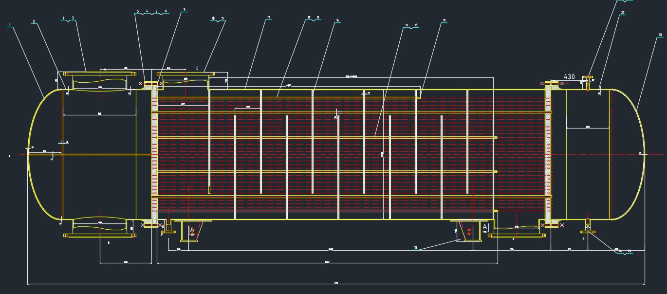 化工设备DN1500双管程固定管板式换热器CAD装配图下载 - 作图吧